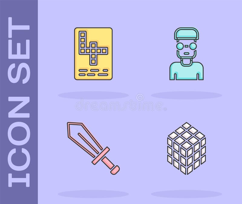 Set Rubik Cube, Crossword, Sword for Game and Nerd Geek Icon. Vector ... Set Rubik Cube, Crossword, Sword for Game and Nerd Geek Icon. Vector ...