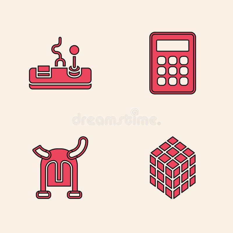 Set Rubik Cube, Gamepad, Calculator and Viking in Horned Helmet Icon ... Set Rubik Cube, Gamepad, Calculator and Viking in Horned Helmet Icon ...