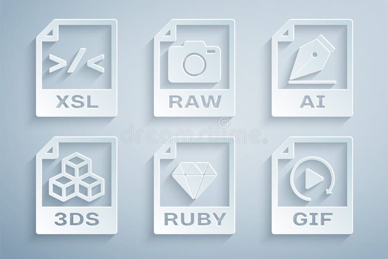 Set RUBY File Document, AI, 3DS, GIF, RAW and XSL Icon. Vector Stock ... Set RUBY File Document, AI, 3DS, GIF, RAW and XSL Icon. Vector Stock ...