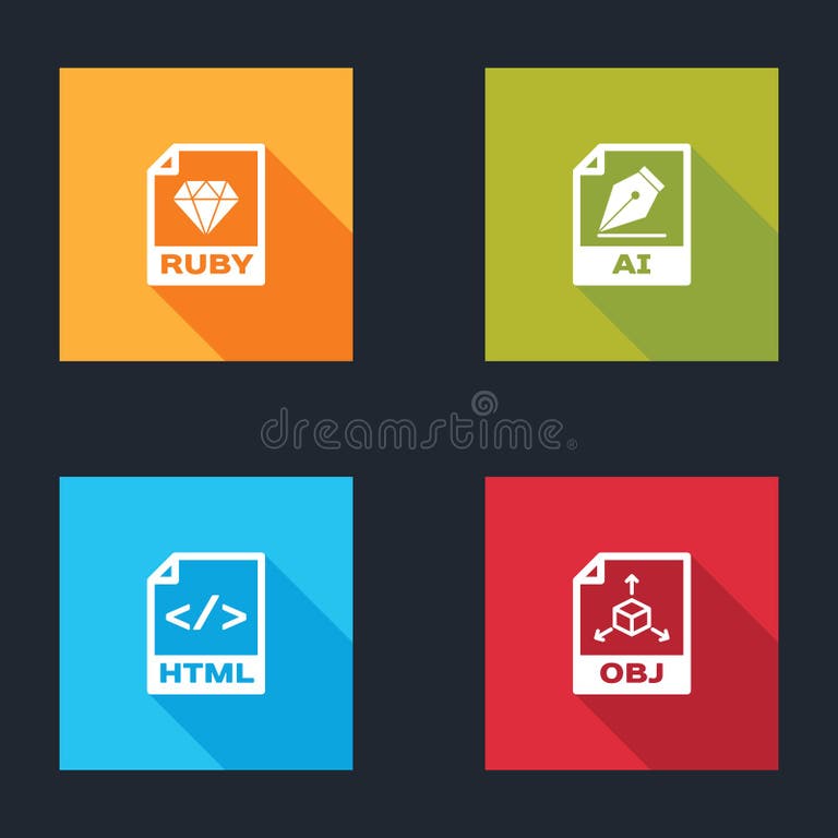 Set RUBY File Document, AI, HTML and OBJ Icon. Vector Stock ...