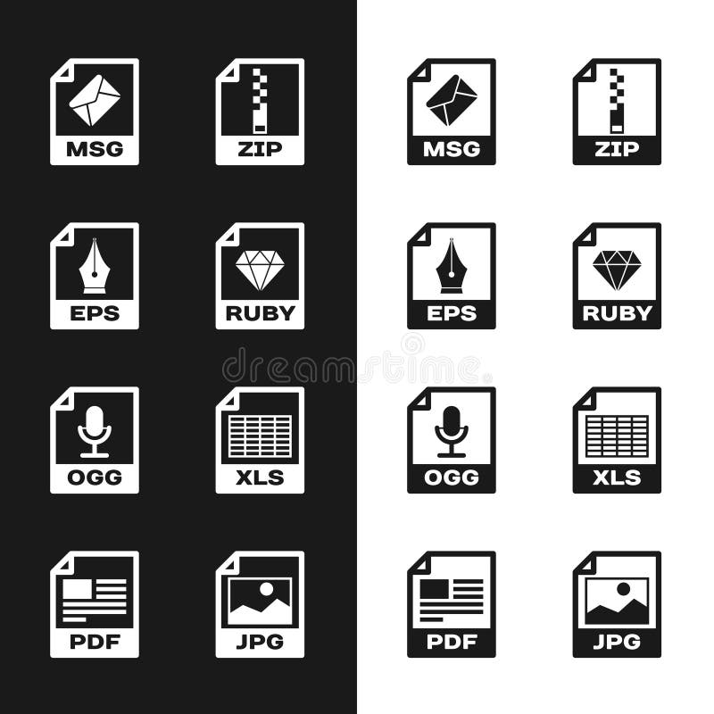 Set RUBY File Document, EPS, MSG, ZIP, OGG and XLS Icon. Vector Stock ... Set RUBY File Document, EPS, MSG, ZIP, OGG and XLS Icon. Vector Stock ...