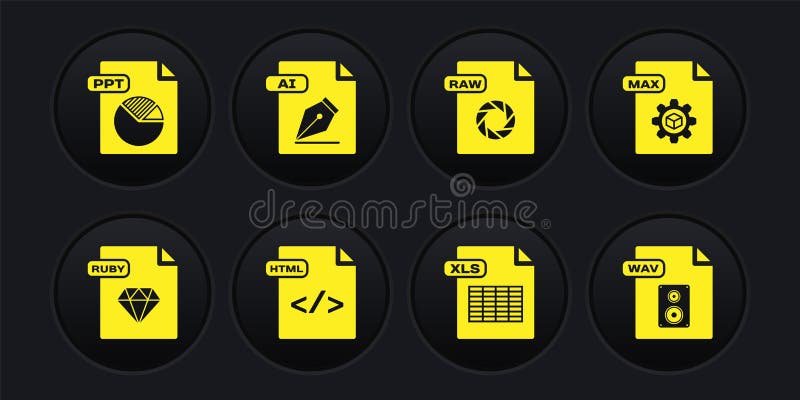 Set RUBY File Document, MAX, HTML, XLS, RAW, AI, WAV and PPT Icon ... Set RUBY File Document, MAX, HTML, XLS, RAW, AI, WAV and PPT Icon ...