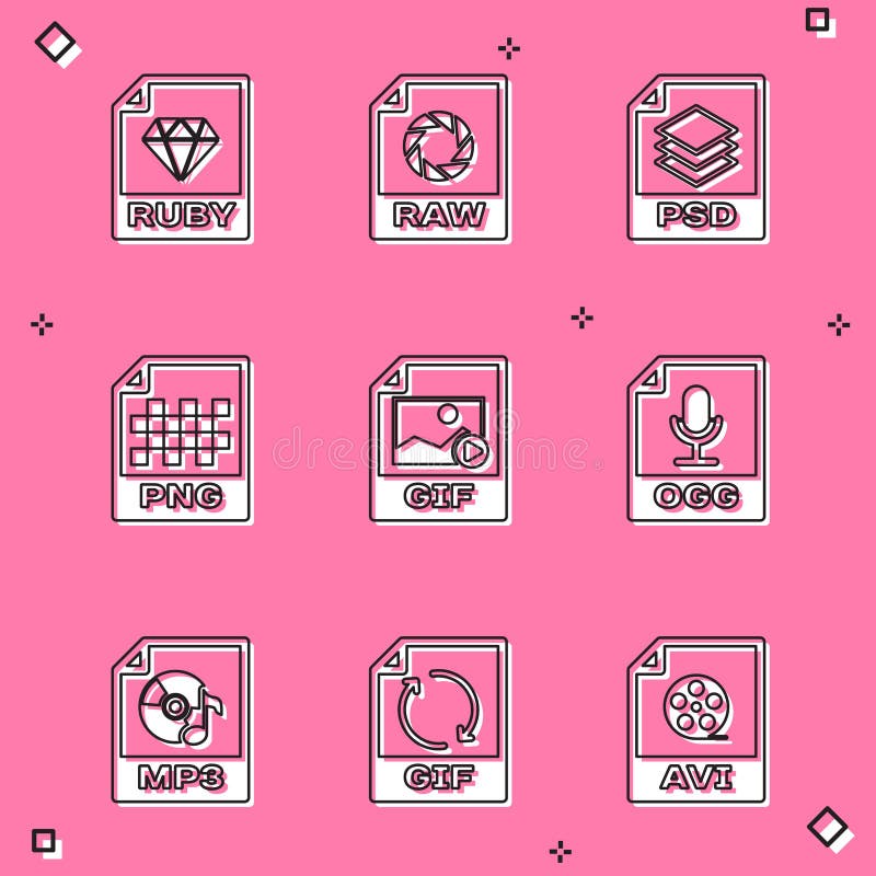 Set RUBY File Document, RAW, PSD, PNG, GIF and OGG Icon. Vector Stock ... Set RUBY File Document, RAW, PSD, PNG, GIF and OGG Icon. Vector Stock ...