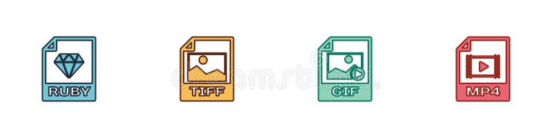 Set RUBY File Document, TIFF, GIF and MP4 Icon. Vector Stock Vector ... Set RUBY File Document, TIFF, GIF and MP4 Icon. Vector Stock Vector ...