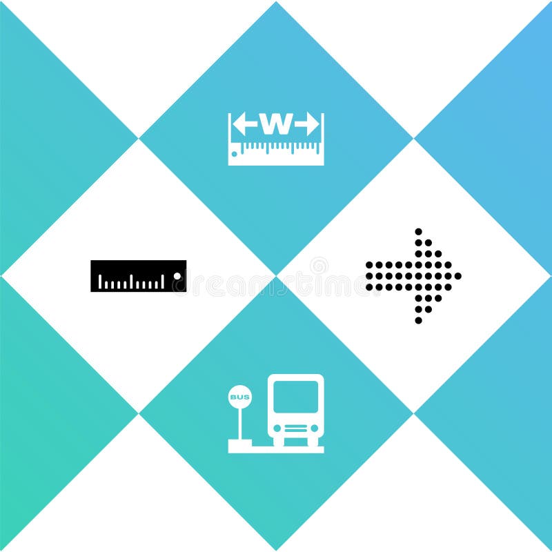 Set Ruler, Bus Stop, Measuring Height and Length and Dots Arrow Icon ...
