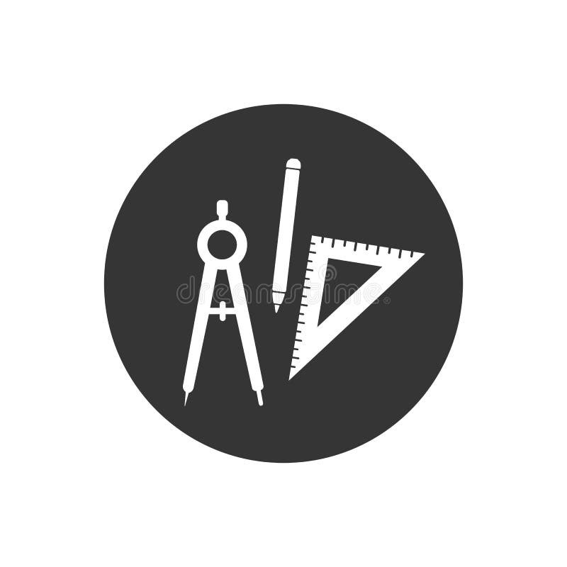 Set of Ruler Compasses Pencil White Icon in Flat Style. Vector Sign Set ...