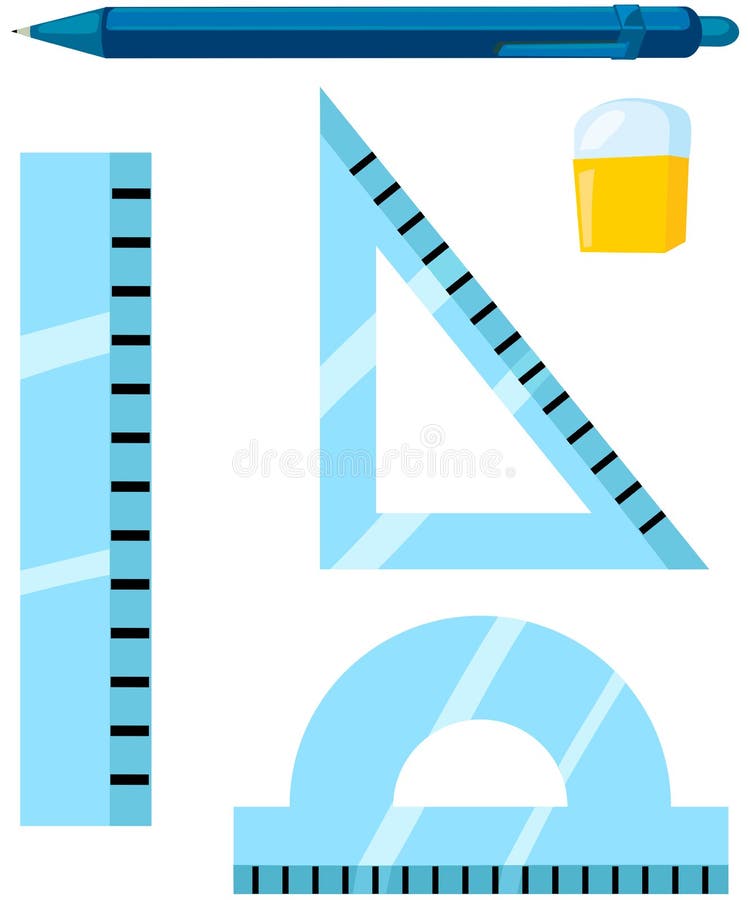 Set of Ruler Instruments with Pencil and Eraser Stock Vector ...