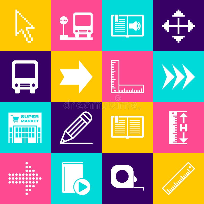 Set Ruler, Measuring Height and Length, Arrow, Audio Book, Bus, Pixel ...
