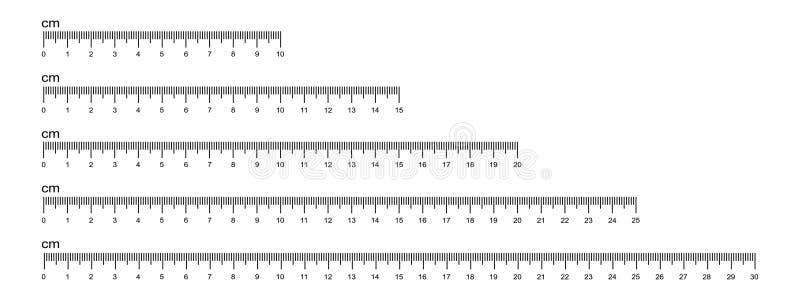 Set of Ruler Scales with 10, 20, 25 and 30 Centimeters Markup Isolated ...