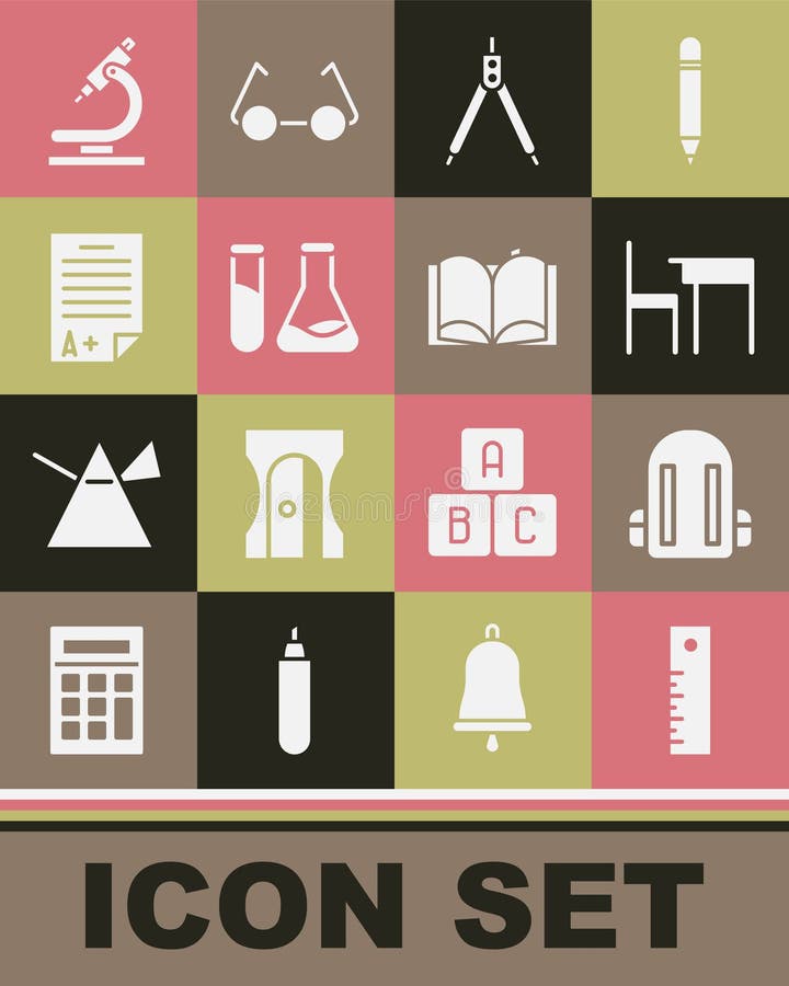 Set Ruler, School Backpack, Table and Chair, Drawing Compass, Test Tube ...