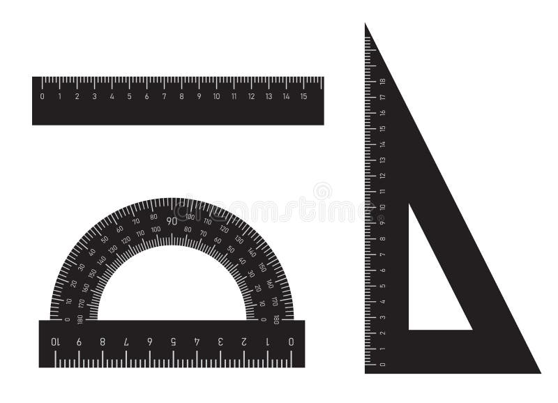 A Set of Rulers. Ruler, Triangular Ruler and Protractor. Isolated on ...