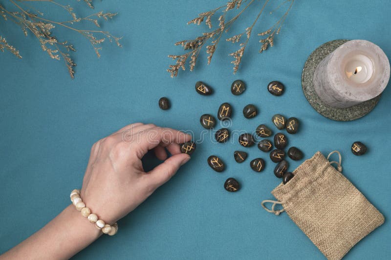 Set of Rune Stones for Divination and Fortune Telling Stock Photo ...