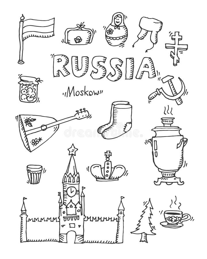Set of Russia Hand-drawn Icons Stock Vector - Illustration of ...