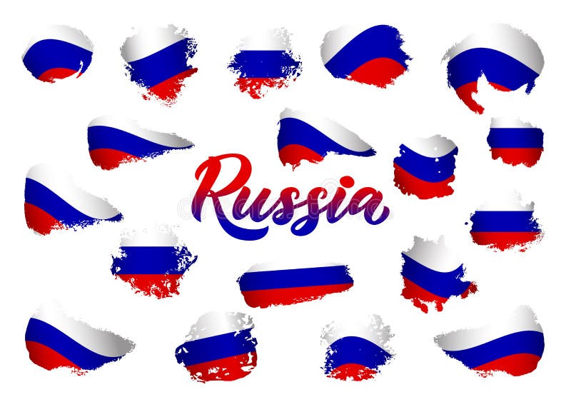 Set of Russian Flags with Text Russia. White Blue Red Colors Stock ...