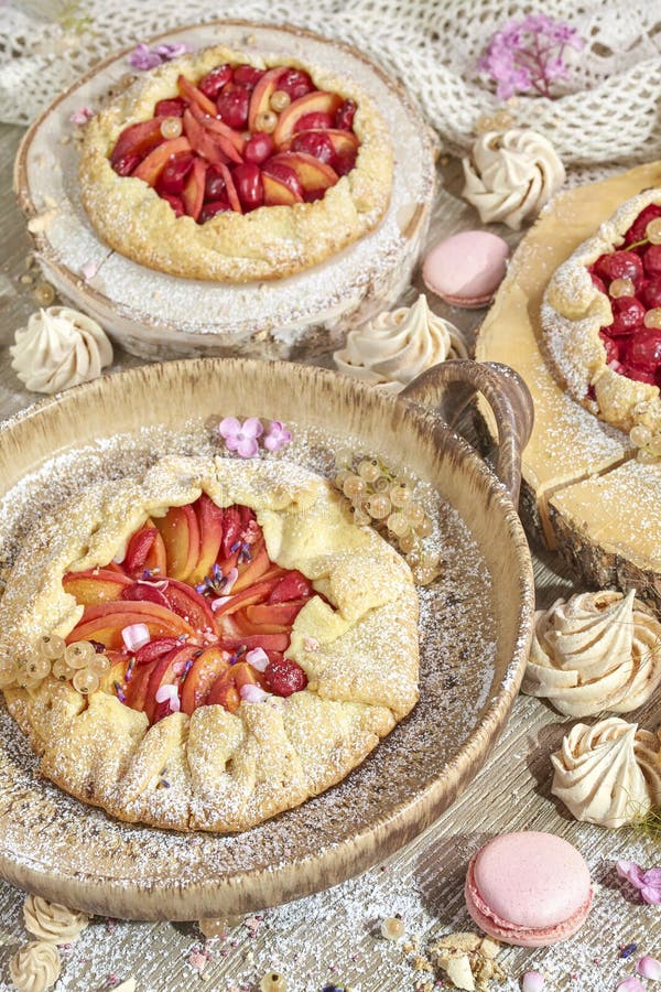 Set of Rustic Fruit Tarts and Meringues. Stock Image - Image of ...