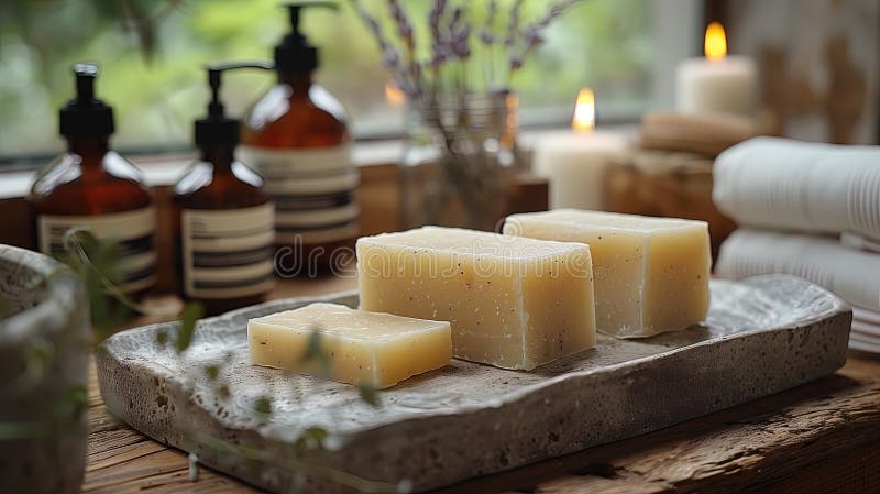 Set of Rustic Handmade Soaps in Rustic Presentation Stock Illustration ...