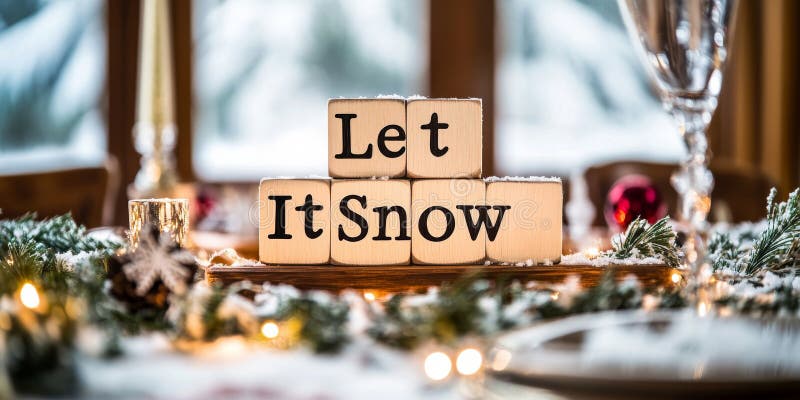 A Set of Rustic Wooden Blocks Spelling Out Let it Snow, Placed on a ...