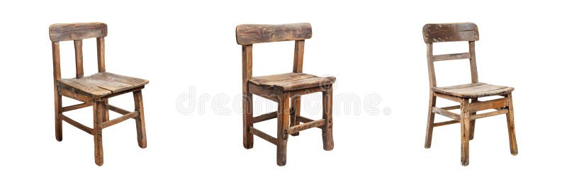 Set of Rustic Wooden Chairs with Worn Texture Isolated on Transparent ...