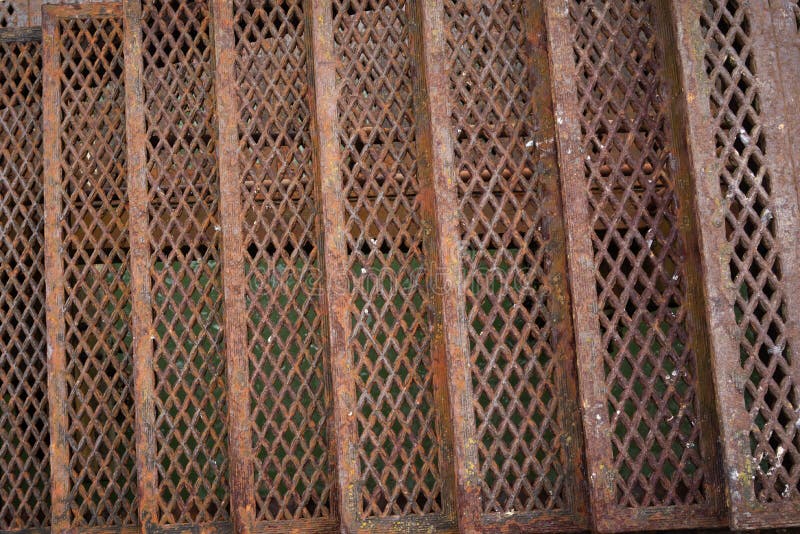 Rusty Metal Stairs Going Down with Steps, Pattern of Red Weathered Iron ...