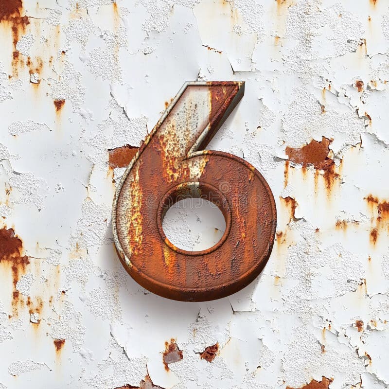 Set of Rusty Numbers, 3d Illustration, Number Six on White Background ...