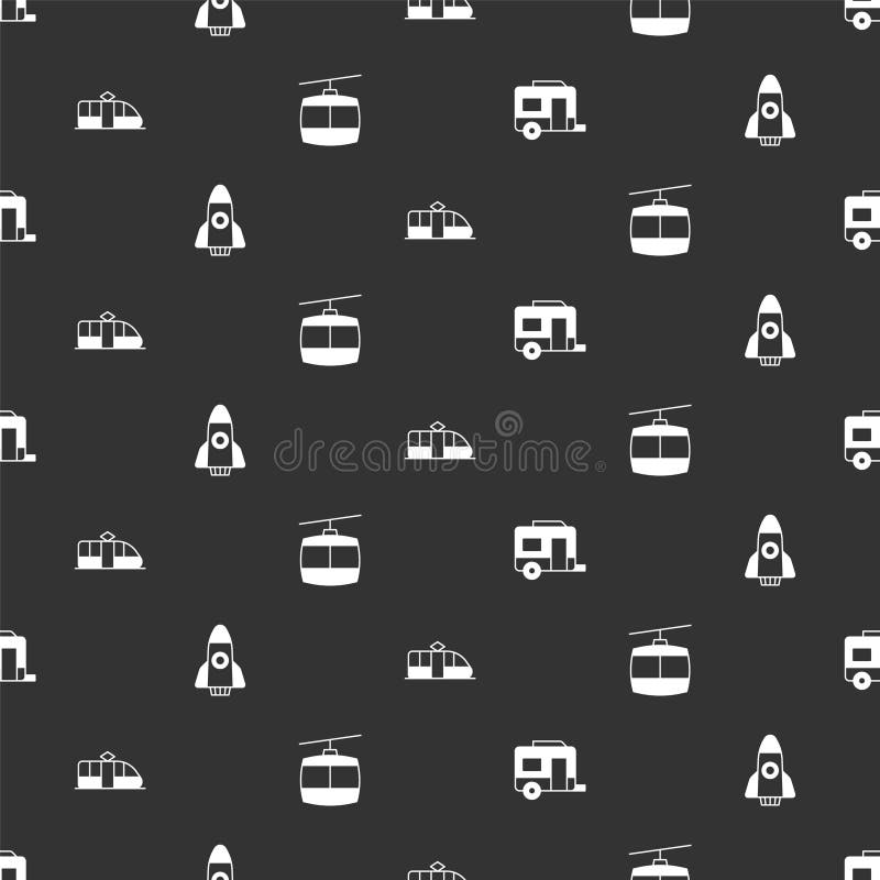 Set Rv Camping Trailer, Rocket Ship, Tram and Railway and Cable Car on ...