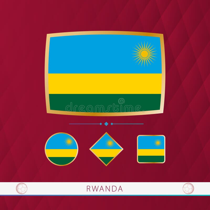 Set of Rwanda Flags with Gold Frame for Use at Sporting Events on a ...