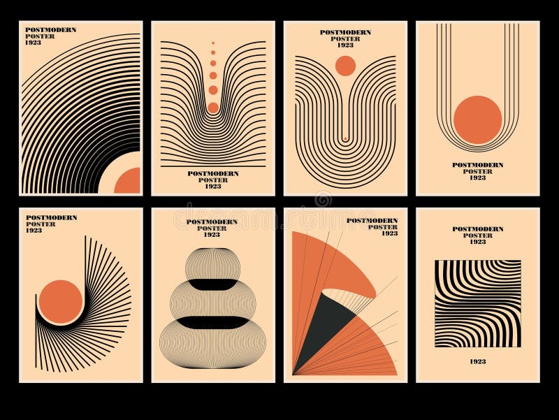 Set of 20s Minimalistic Geometric Posters Inspired Postmodern of Vector ...