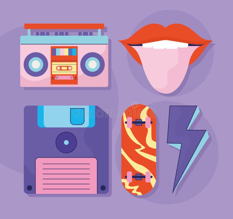 90s retro icons stock vector. Illustration of tape, computer - 258451078