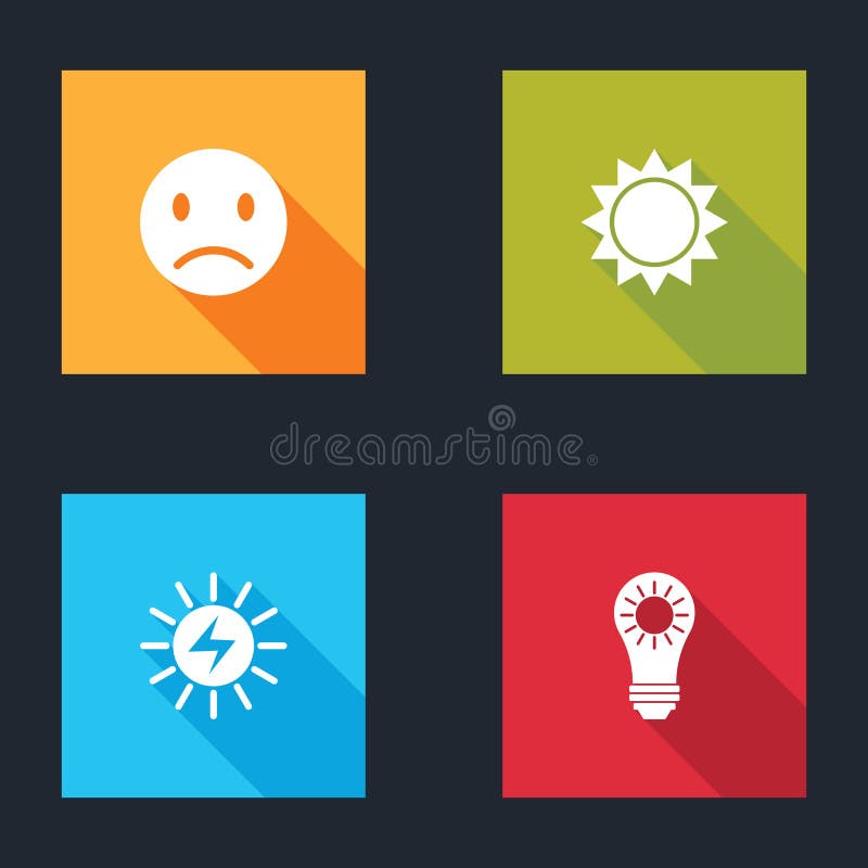 Set Sad Smile, Sun, Solar Energy Panel and Icon. Vector Stock Vector ...