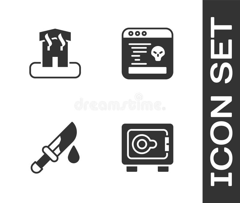 Set Safe, Arson Home, Bloody Knife and System Bug Icon. Vector Stock ...