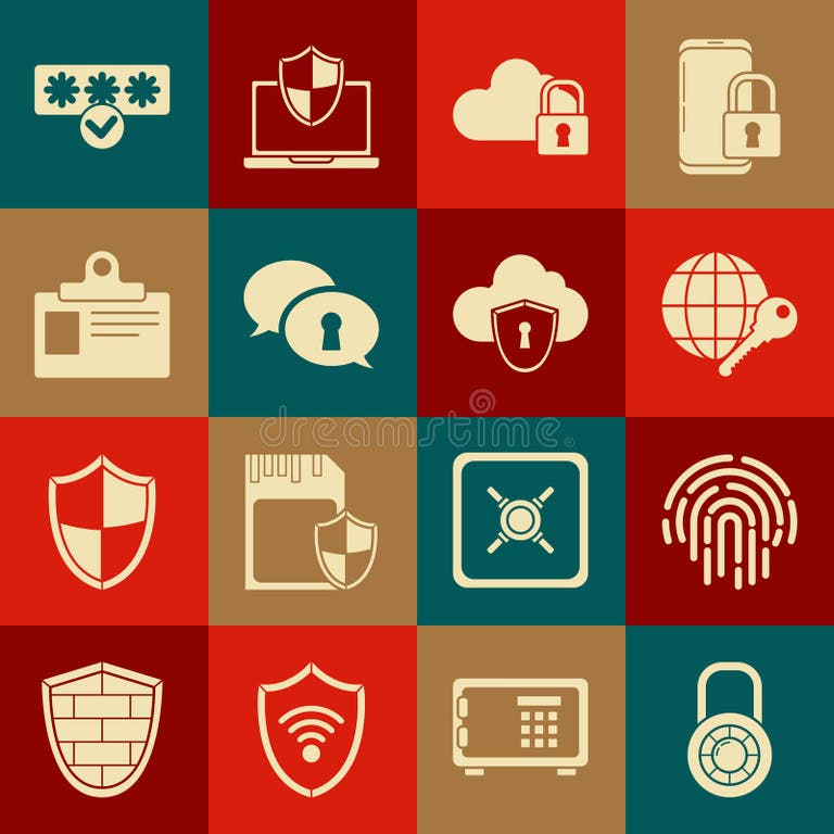 Set Safe Combination Lock Wheel, Fingerprint, Globe Key, Cloud Computing, Protection of Personal ...