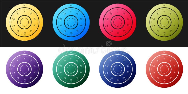 Set Safe Combination Lock Wheel Icon Isolated on Black and White ...