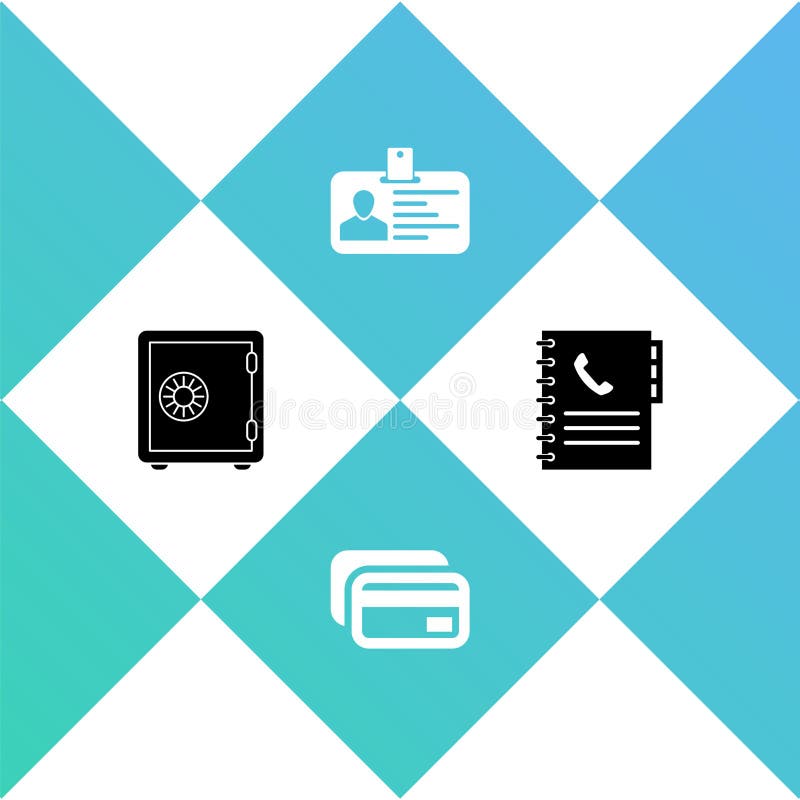 Set Safe, Credit Card, Identification Badge and Phone Book Icon. Vector ...