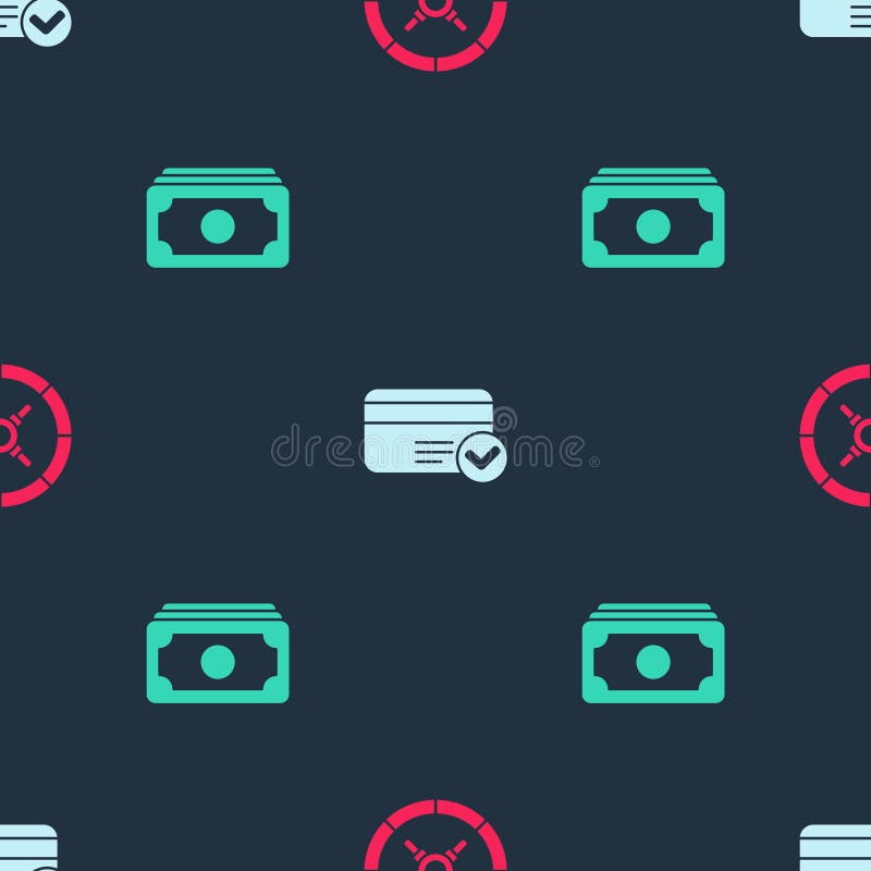 Set Safe, Credit Card and Stacks Paper Money Cash on Seamless Pattern ...