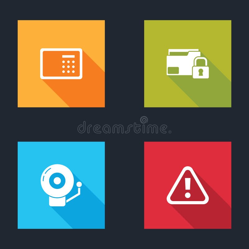 Set Safe, Folder and Lock, Ringing Alarm Bell and Exclamation Mark ...