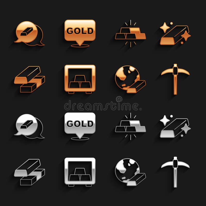 Set Safe with Gold Bars, Gold, Pickaxe, Exchange Money, and Icon ...