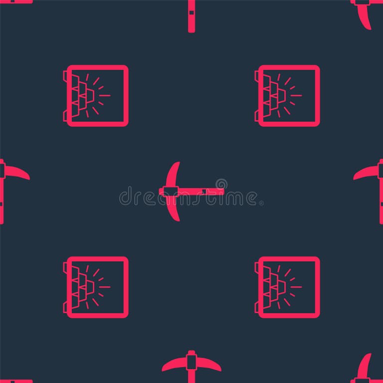 Set Safe with Gold Bars and Pickaxe on Seamless Pattern. Vector Stock ...