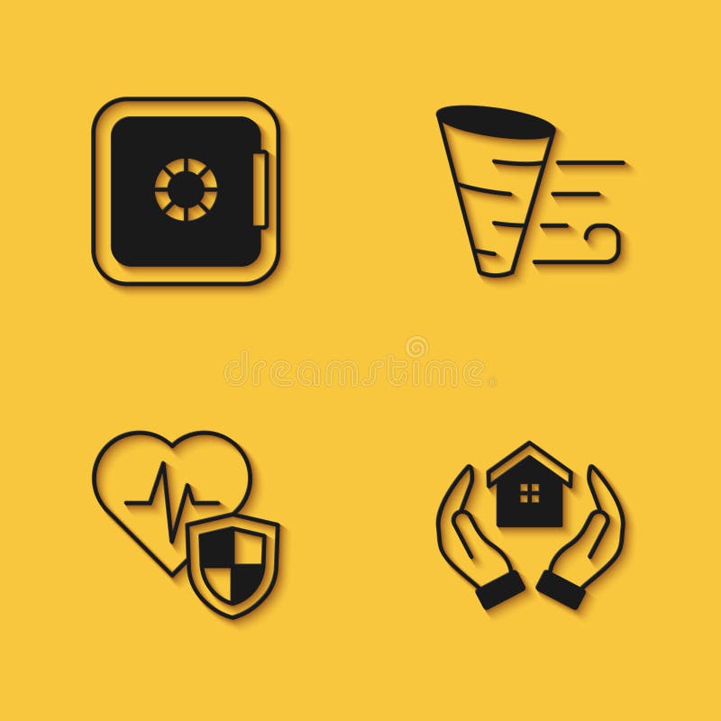 Set Safe, House in Hand, Life Insurance with Shield and Tornado Icon ...