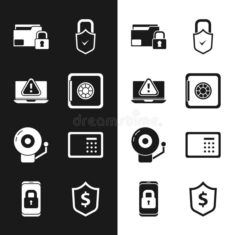 Set Safe, Laptop with Exclamation Mark, Folder and Lock, Lock Check ...