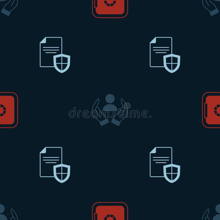 Set Safe, Life Insurance and Contract with Shield on Seamless Pattern ...