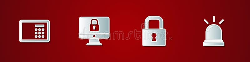 Set Safe Lock On Computer Monitor And Motion Sensor Icon Vector