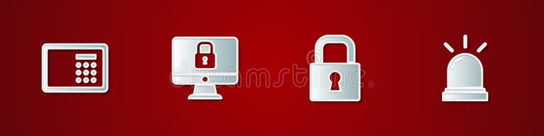 Set Safe, Lock on Computer Monitor, and Motion Sensor Icon. Vector Stock Illustration ...