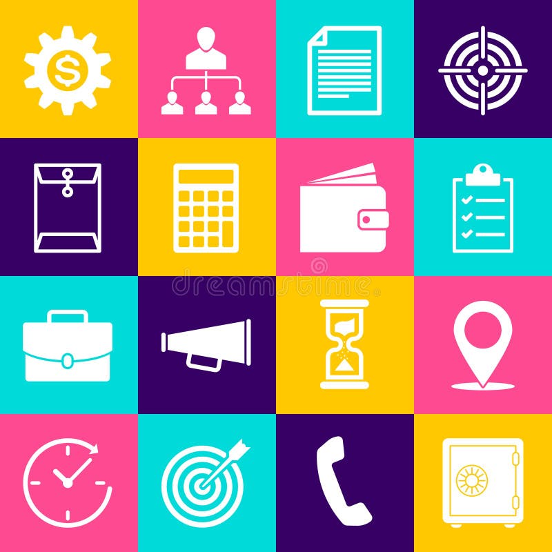 Set Safe, Map Pin, Clipboard with Checklist, Document, Calculator and ...