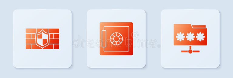 Set Safe, Shield with Brick Wall and Folder Password. White Square ...