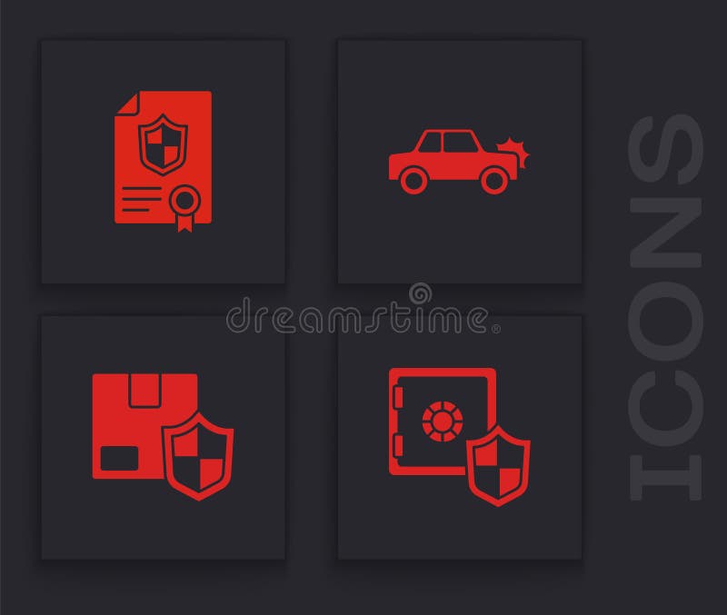 Set Safe with Shield, Contract, Car and Delivery Security Icon. Vector ...