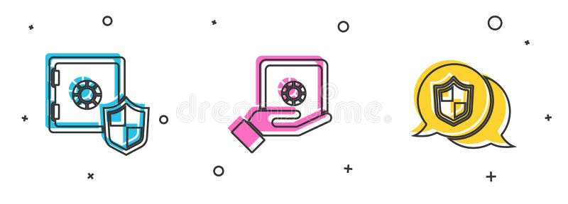 Set Safe with Shield, in Hand and Location Icon. Vector Stock Vector ... Set Safe with Shield, in Hand and Location Icon. Vector Stock Vector ...