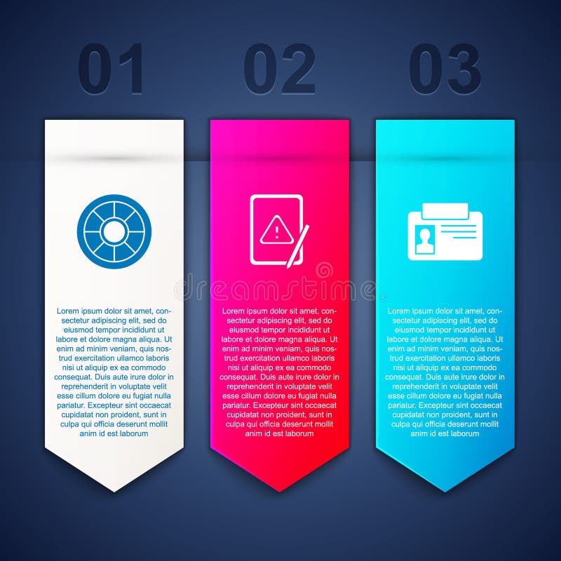 Set Safe Tablet With Exclamation Mark And Identification Badge Business Infographic Template