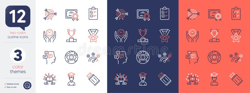 Set of Safe Time, Student and Checklist Line Icons. for Design. Vector ...