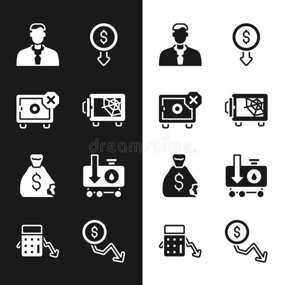 Set Safe, Worker, Dollar Rate Decrease, Money Bag, Drop in Crude Oil Price, and Calculation of ...