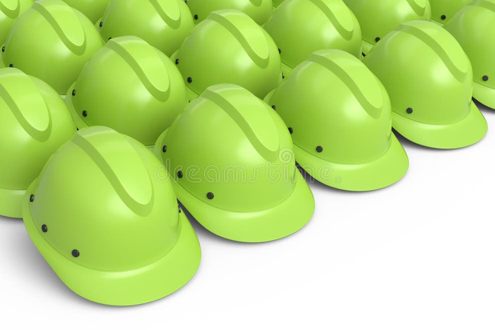 Set of Safety Helmets or Hard Caps for Carpentry Work in Row on White ...